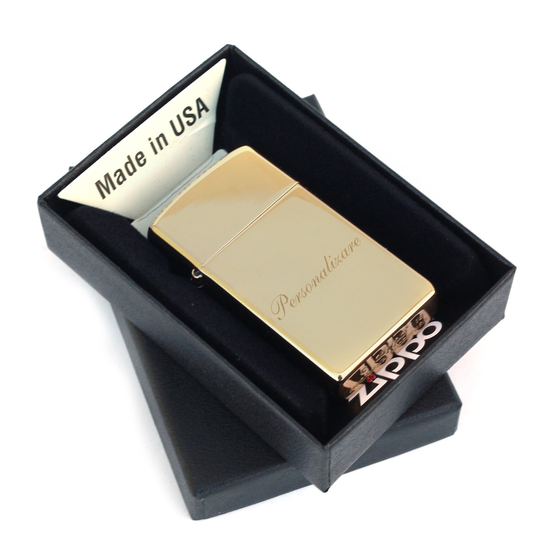 Bricheta Zippo personalizata prin gravura Slim High Polish Brass - eMAG.ro