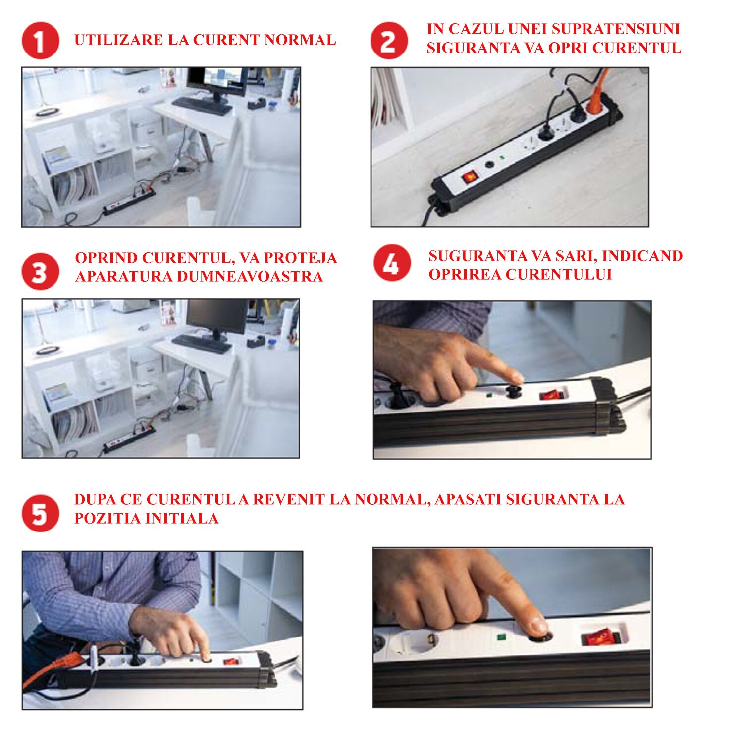 Електрически удължител с ключ защита от пренапрежение и деца 7