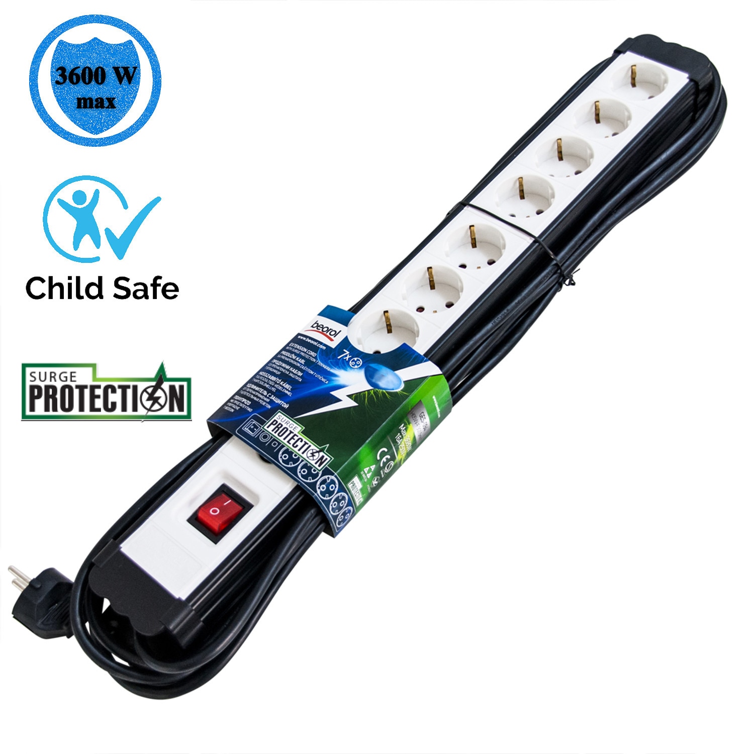 Електрически удължител с ключ защита от пренапрежение и деца 7