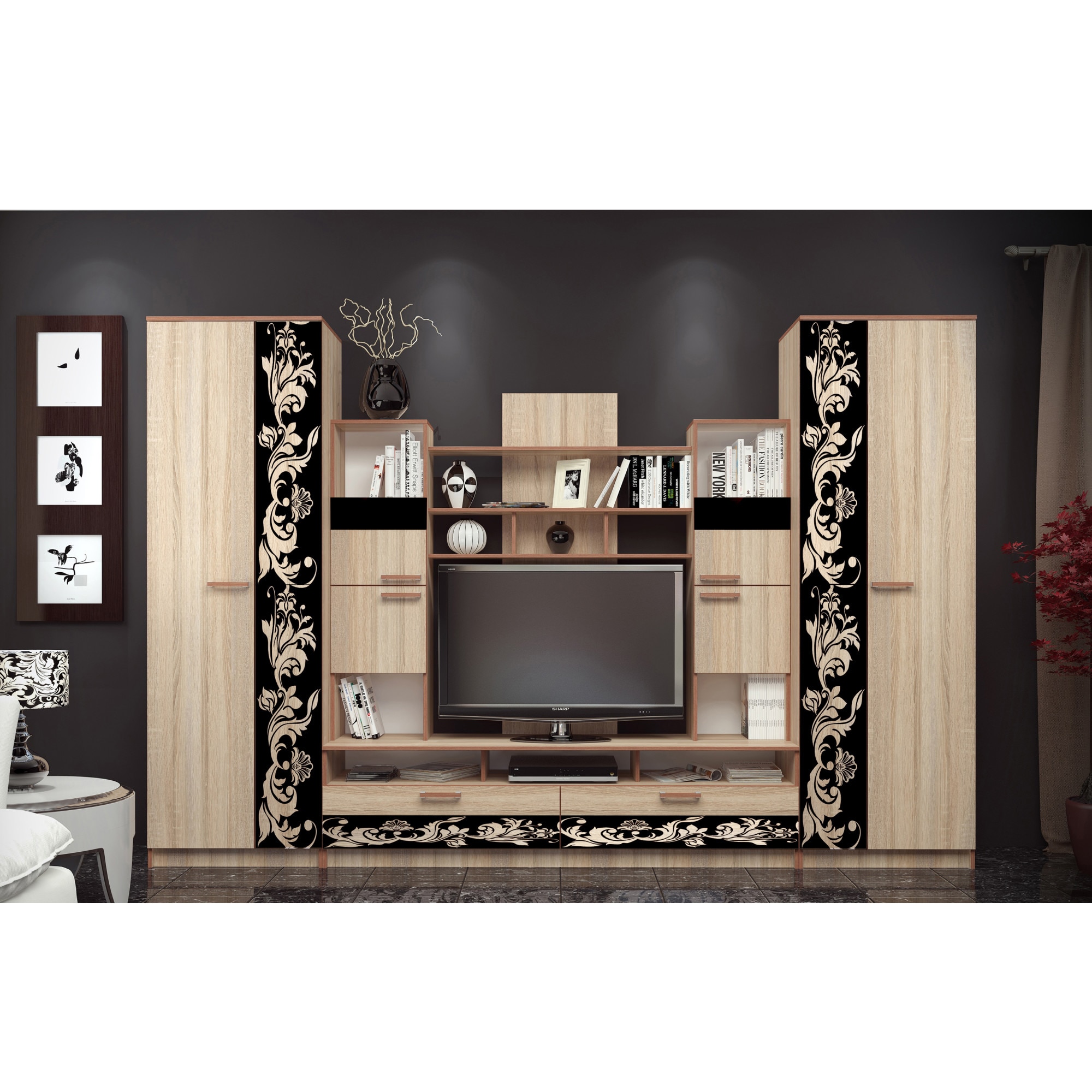 Set Living BAGHIRA, 330x50x220cm,Stejar Sonoma + Castan - eMAG.ro