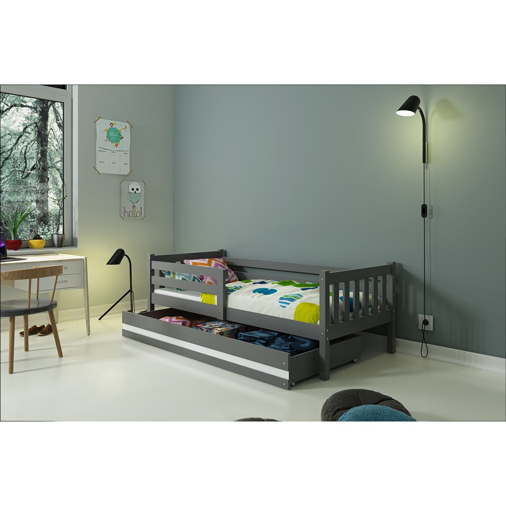 Pat copil Karin gri 190x80 cm, saltea inclusa - eMAG.ro