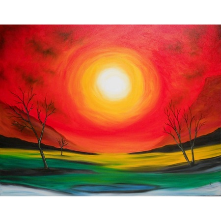 Tablou pictat manual "Soare stralucitor", 70 x 60 cm - eMAG.ro