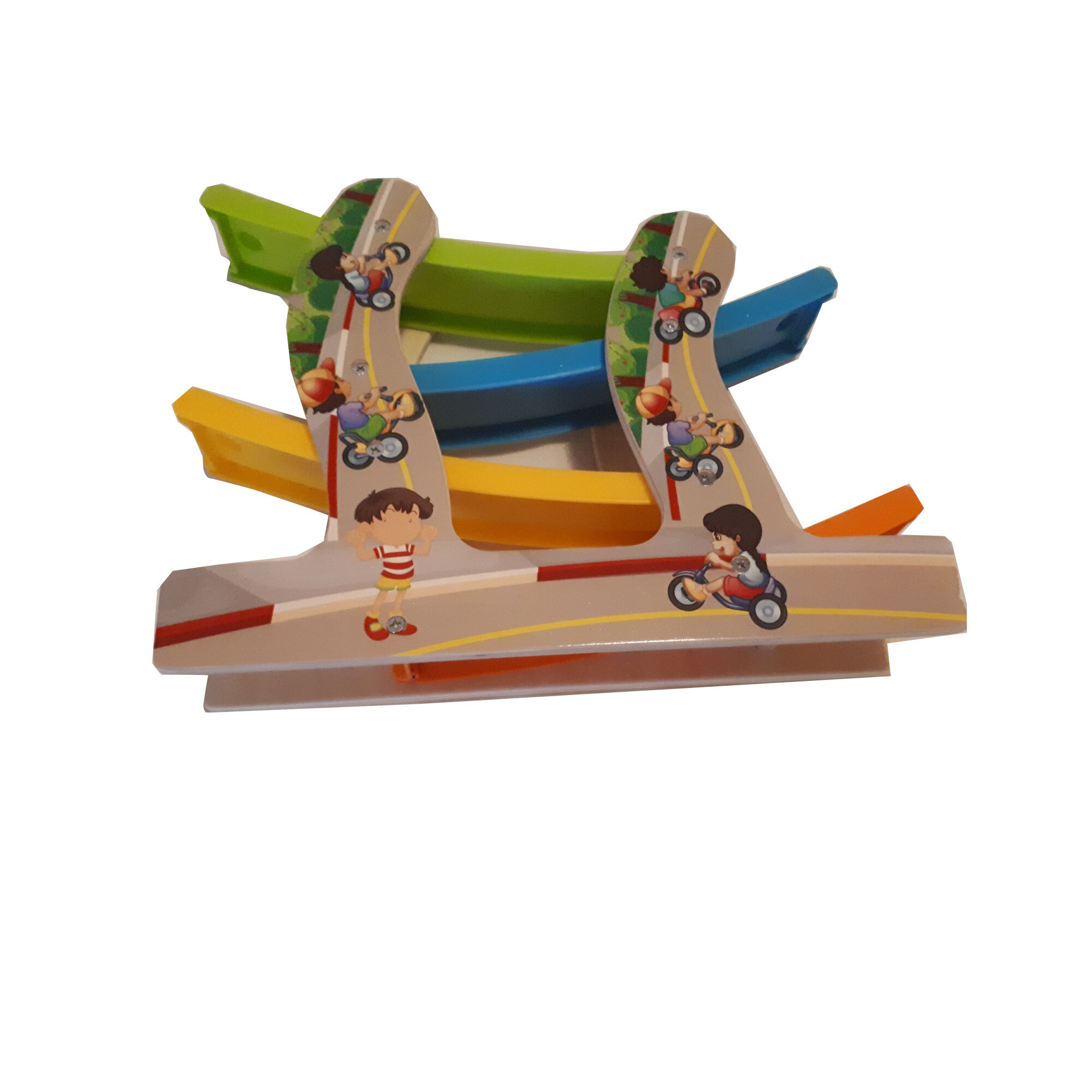 Pista de curse din lemn cu 4 masinute colorate, circuit - eMAG.ro