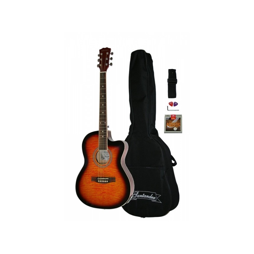 Set chitara electroacustica SANTANDER sunburst /husa/corzi/curea/pene/capodastru - eMAG.ro