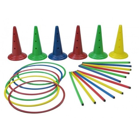 Set motricitate Saltarello Mare, 6 conuri, 6 cercuri, 6 bete gimnastica ...