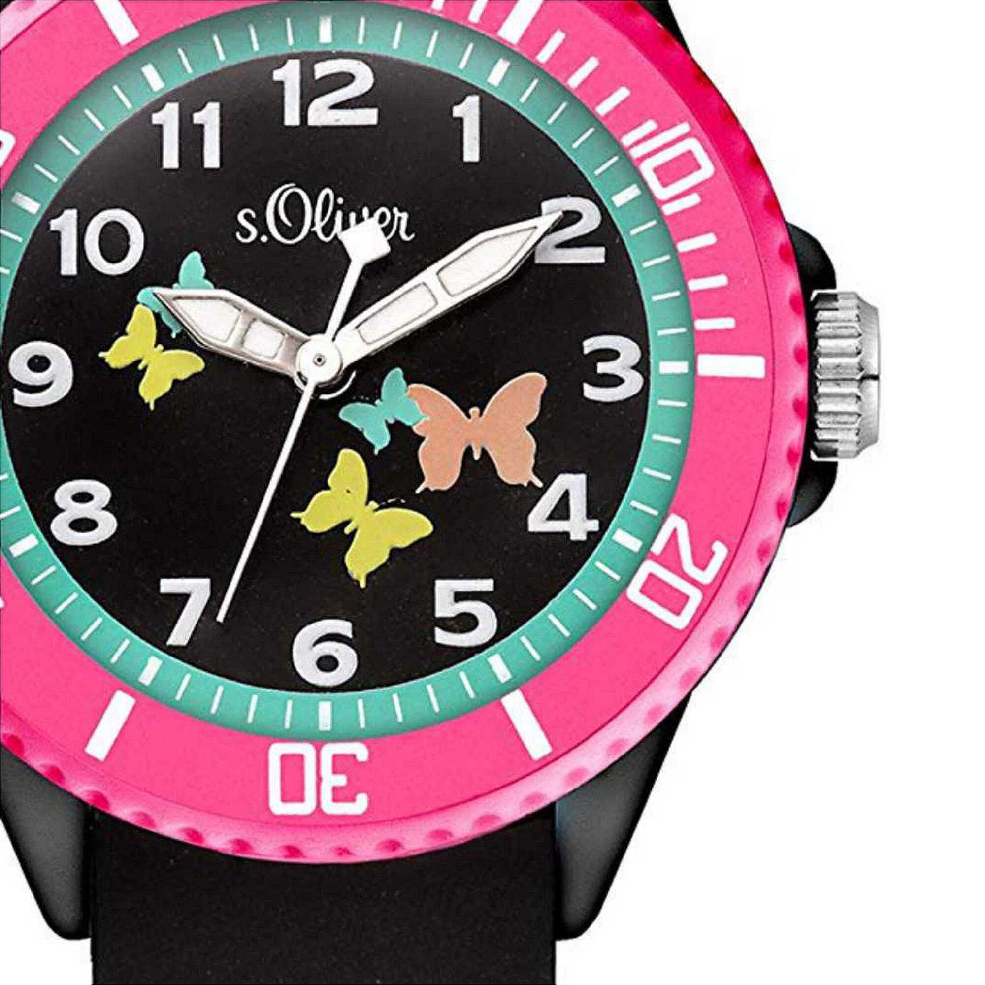 Ceas copii/fete s.Oliver Kids Butterfly negru/roz SO-3275-PQ - eMAG.ro