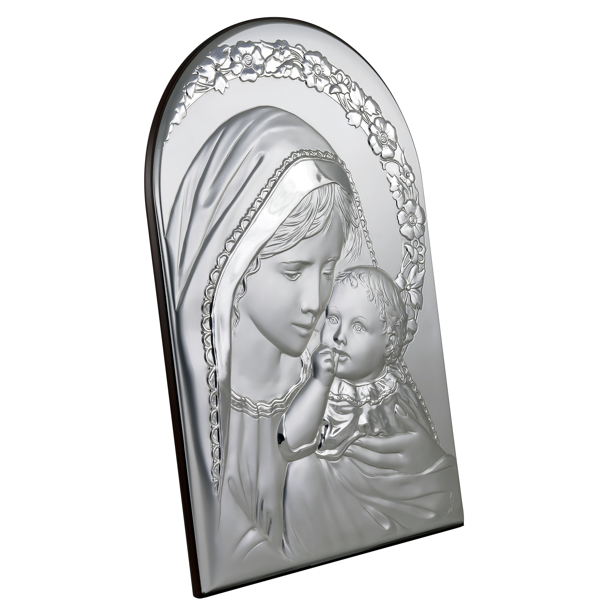 Icoana placata cu argint - Fecioara Maria si pruncul Iisus - Ghirlanda ...