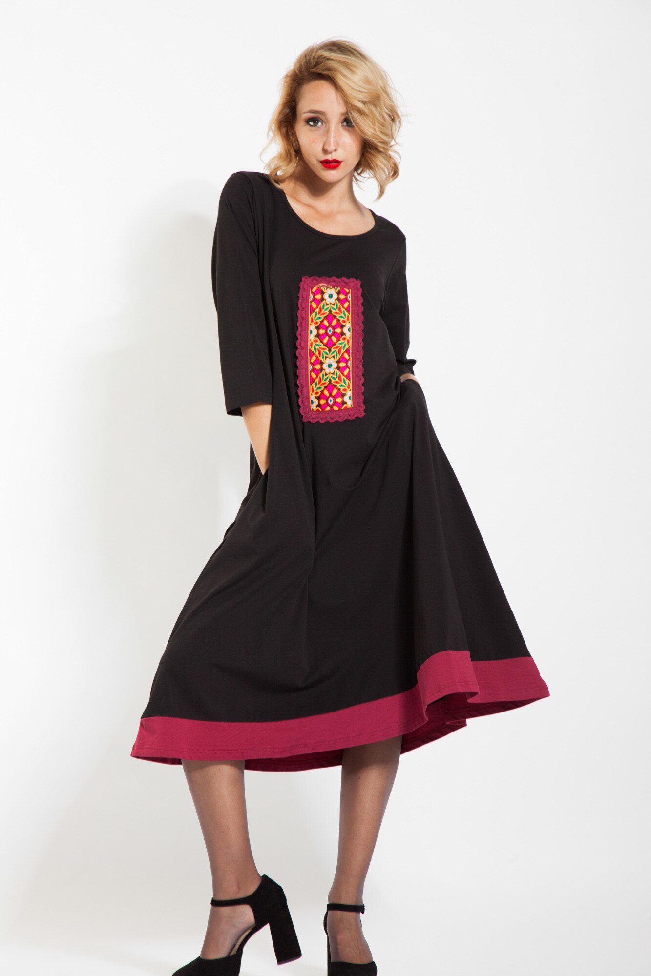 Rochie bumbac neagra cu aplicatie,Maya Shop,S - eMAG.ro