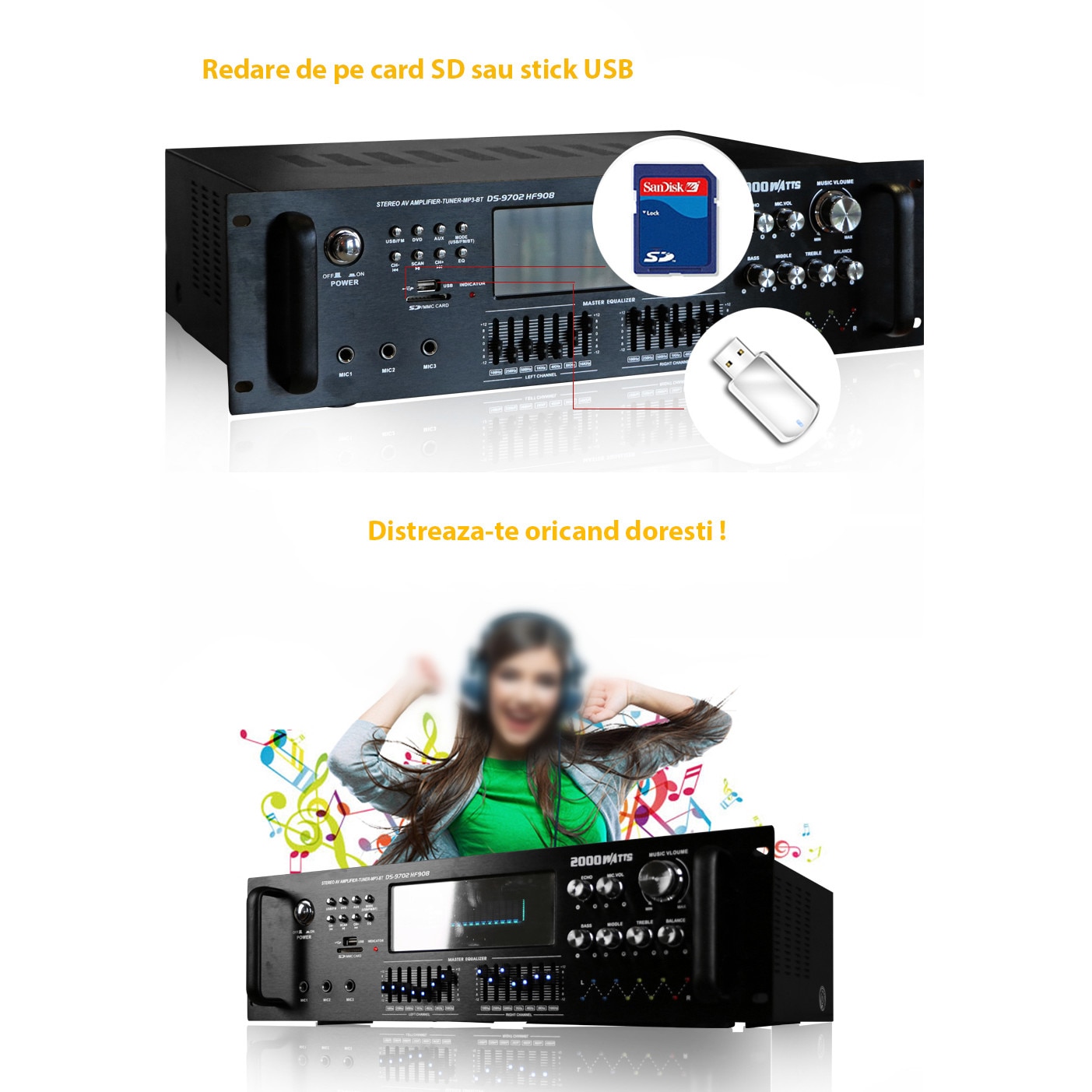 Amplificator Profesional Tip Statie 2 x 210 W Bluetooth / USB / SD Card ...