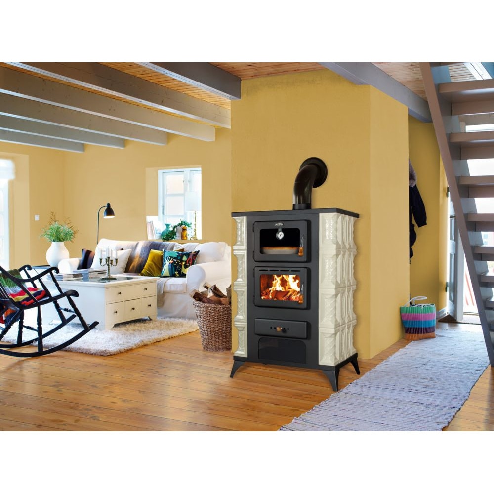 Soba incalzit cu cuptor Prity FM Elegance 12 kW, laterale teracota Alun ...