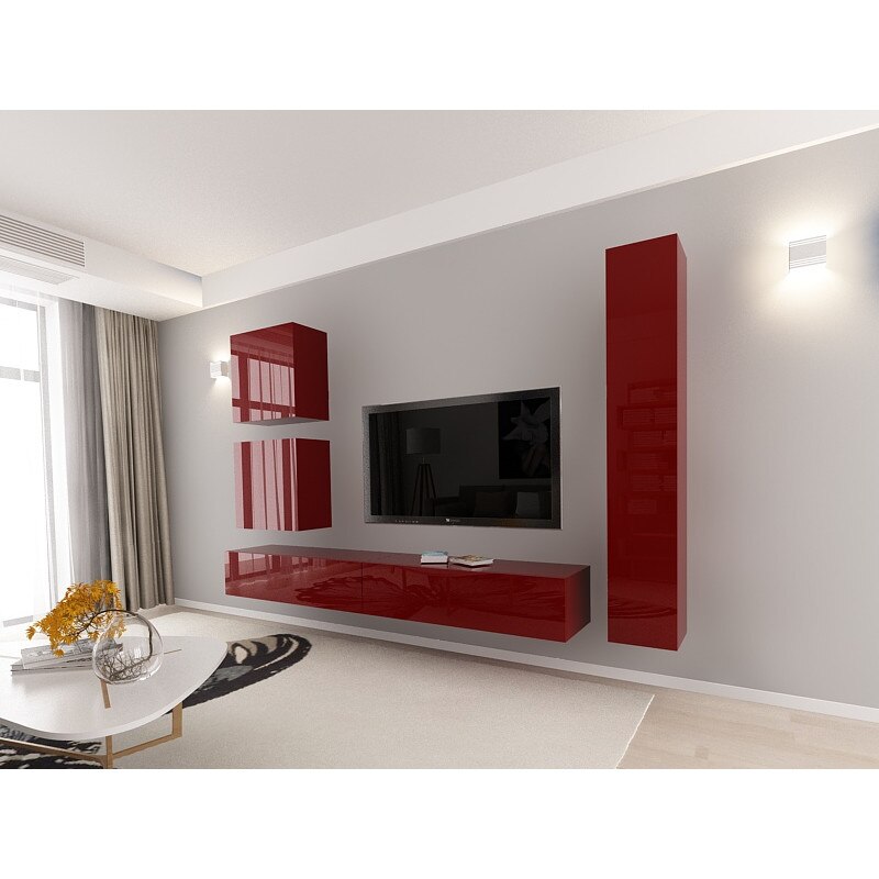 Set Mobila Living Modular Quadro 18, MDF Lucios, BORDO, Dimensiune 280 ...