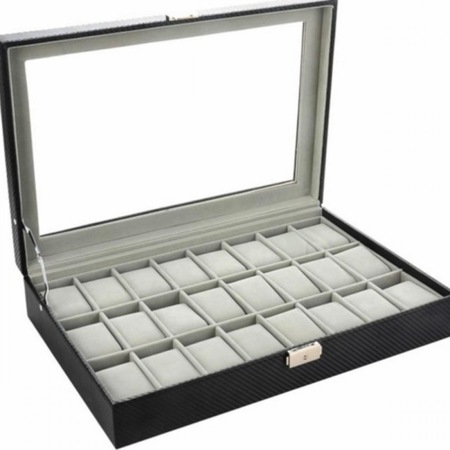 Cutie ceasuri, piele, cu 24 pernite, fereastra transparenta - eMAG.ro