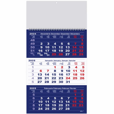 Calendar triptic A3 2025 12 file hartie lucioasa, albastru si rosu ...