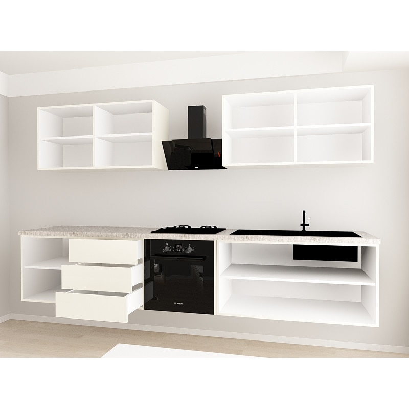 Set Mobila Bucatarie Modulara EVORA 2, MDF CREM Lucios, 3 ml - eMAG.ro