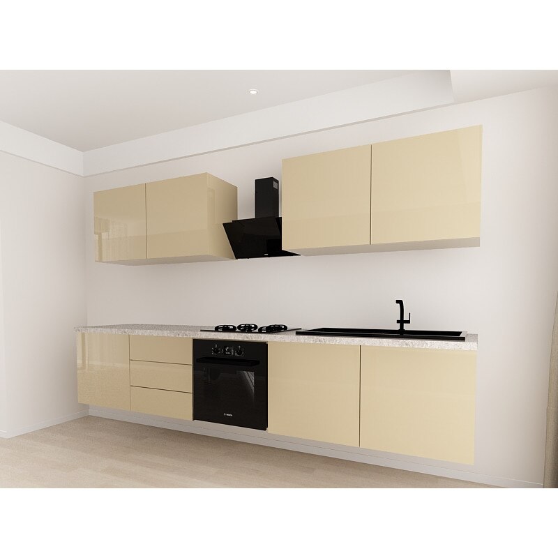Set Mobila Bucatarie Modulara EVORA 2, MDF CAPPUCCINO Lucios, 3 m - eMAG.ro