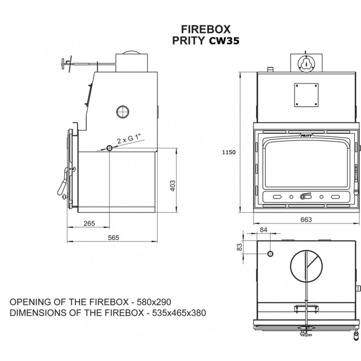 Termofocar otel incalzire centrala Prity CW35, 40kW, usa fonta, clasa A ...