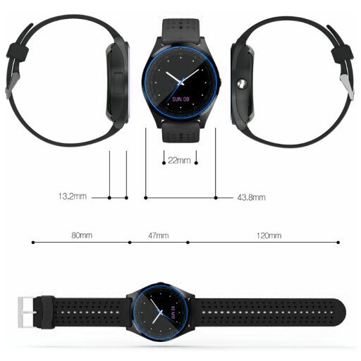 Smartwatch V9, Bluetooth 4.0, SIM, Negru/Albastru - eMAG.ro