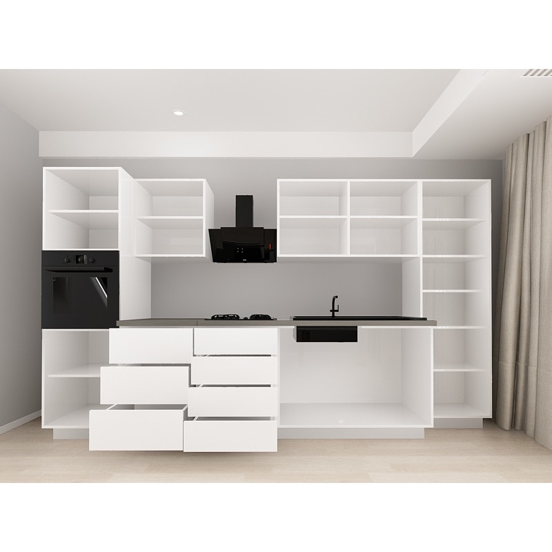 Set Mobila Bucatarie Modulara BLANCA 1, MDF ALB Lucios, dimensiune 3.6 ...
