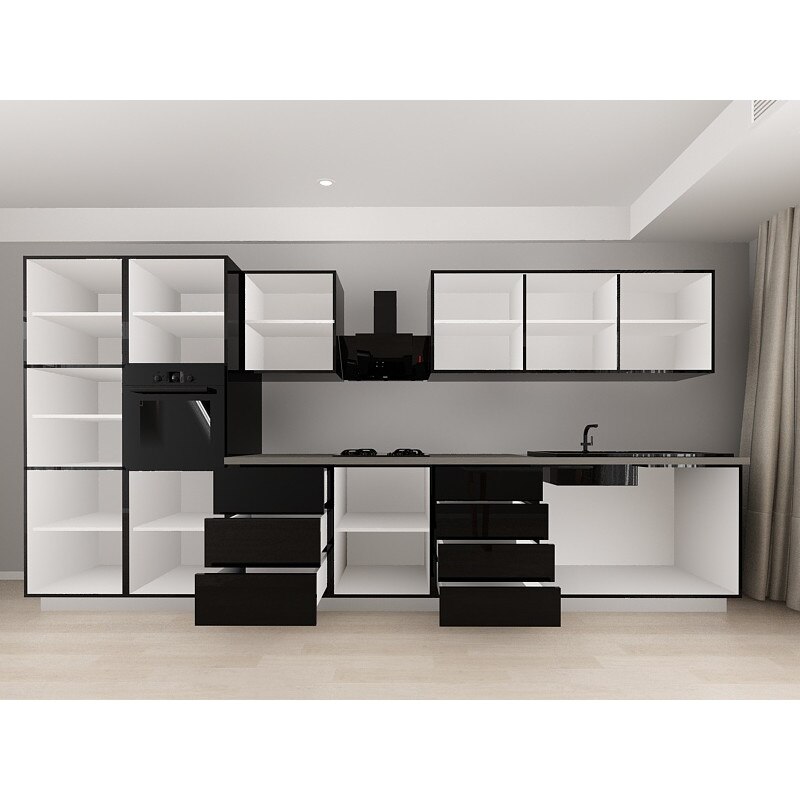 Set Mobila Bucatarie Modulara BLANCA 2, MDF NEGRU Lucios, dimensiune 4. ...