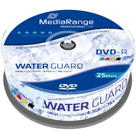 DVD-R MediaRange 4,7GB 16x protectie apa, printabil, 25 bucati - eMAG.ro