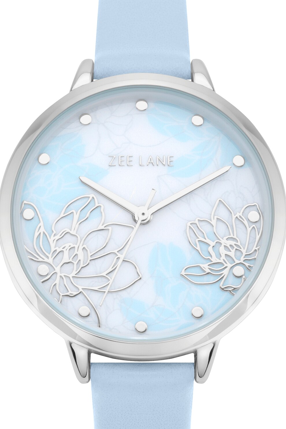 Zee Lane, Часовник с кожена каишка, Небесносин / Сребрист - eMAG.bg