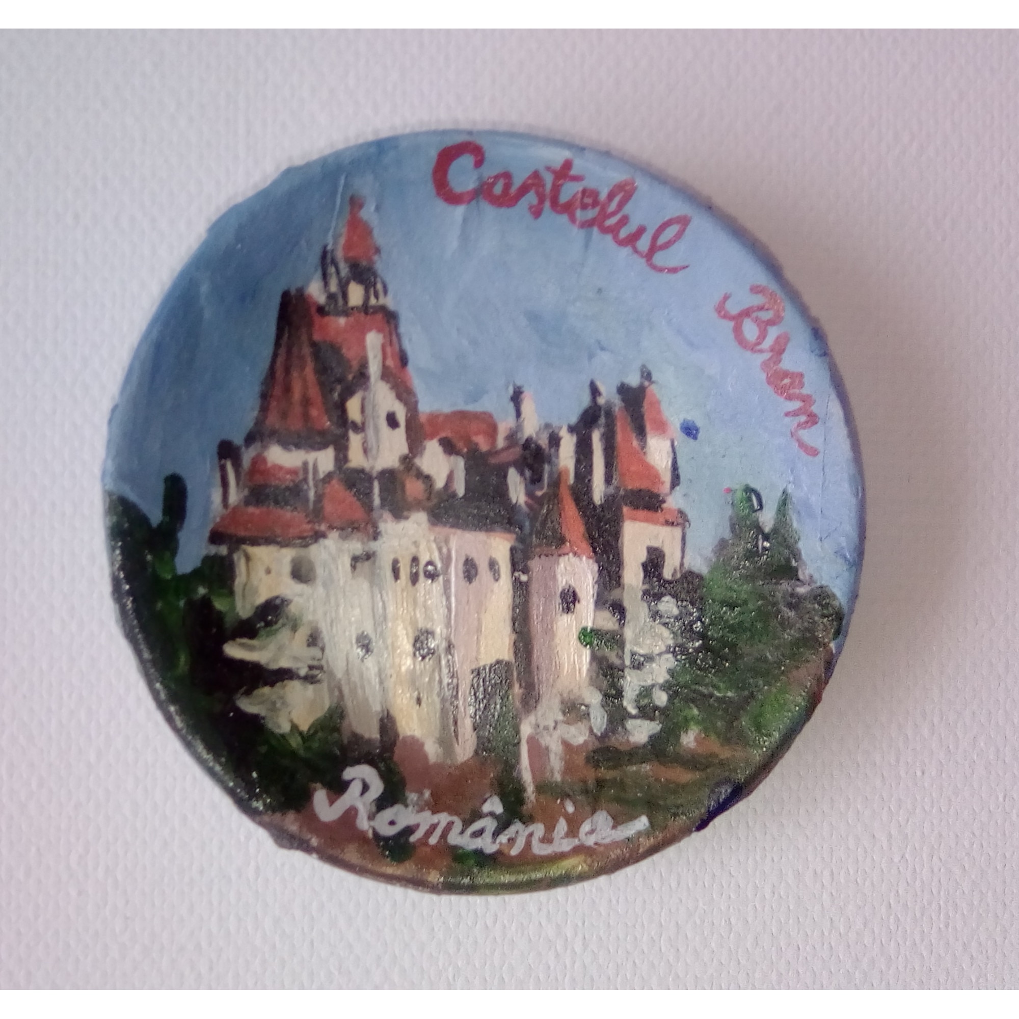 Magnet de frigider din ceramica, pictat manual, 6 cm, Castelul Bran ...