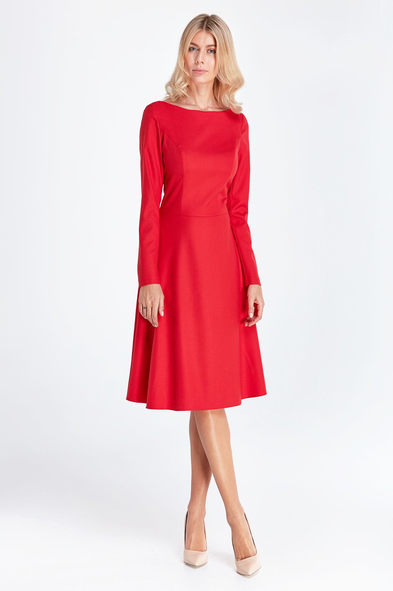Rochie midi, in clos, Colett, rosie, L - eMAG.ro