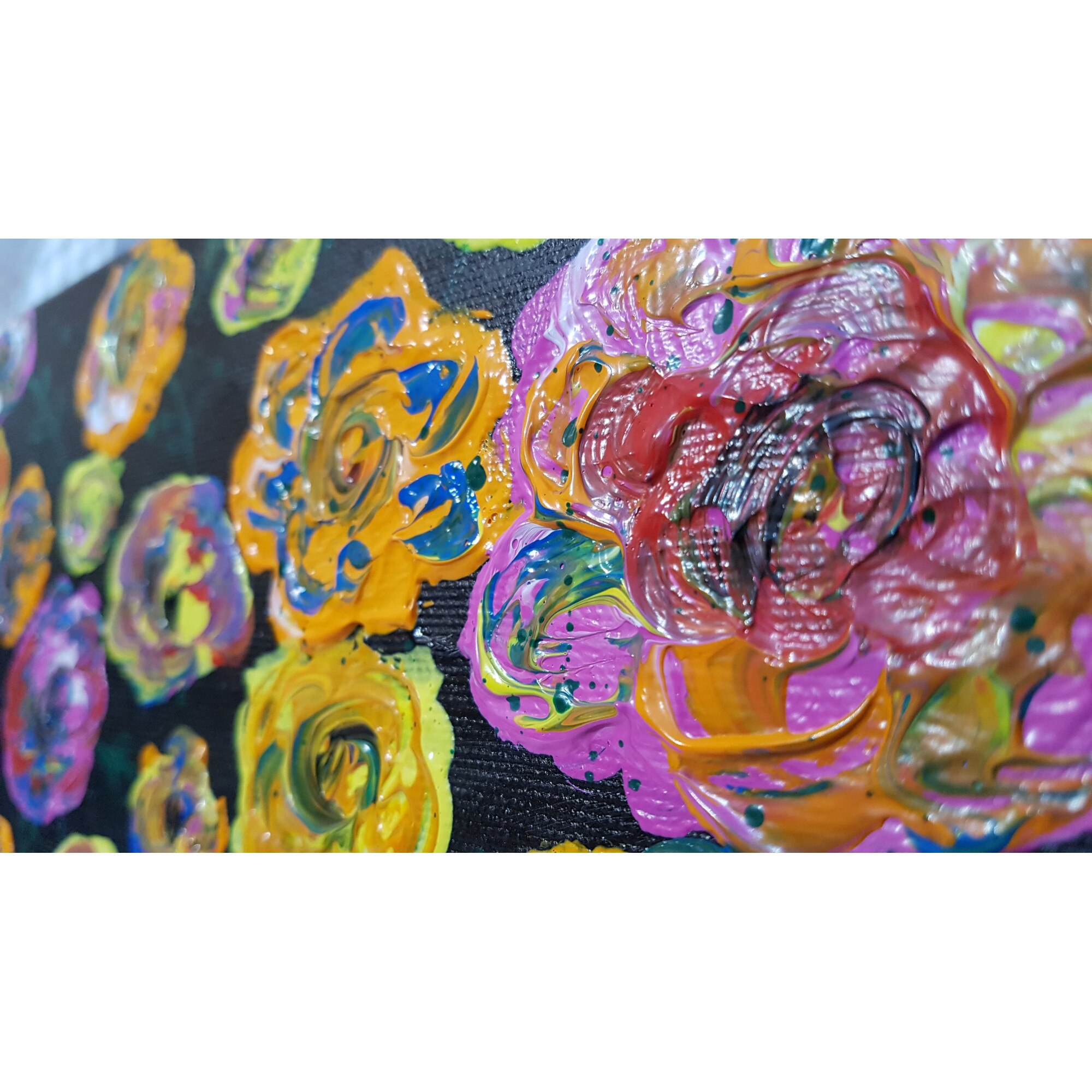 Tablou abstract pictat manual, Panza ECO pe sasiu, Acrylic, Flori, 24 x ...