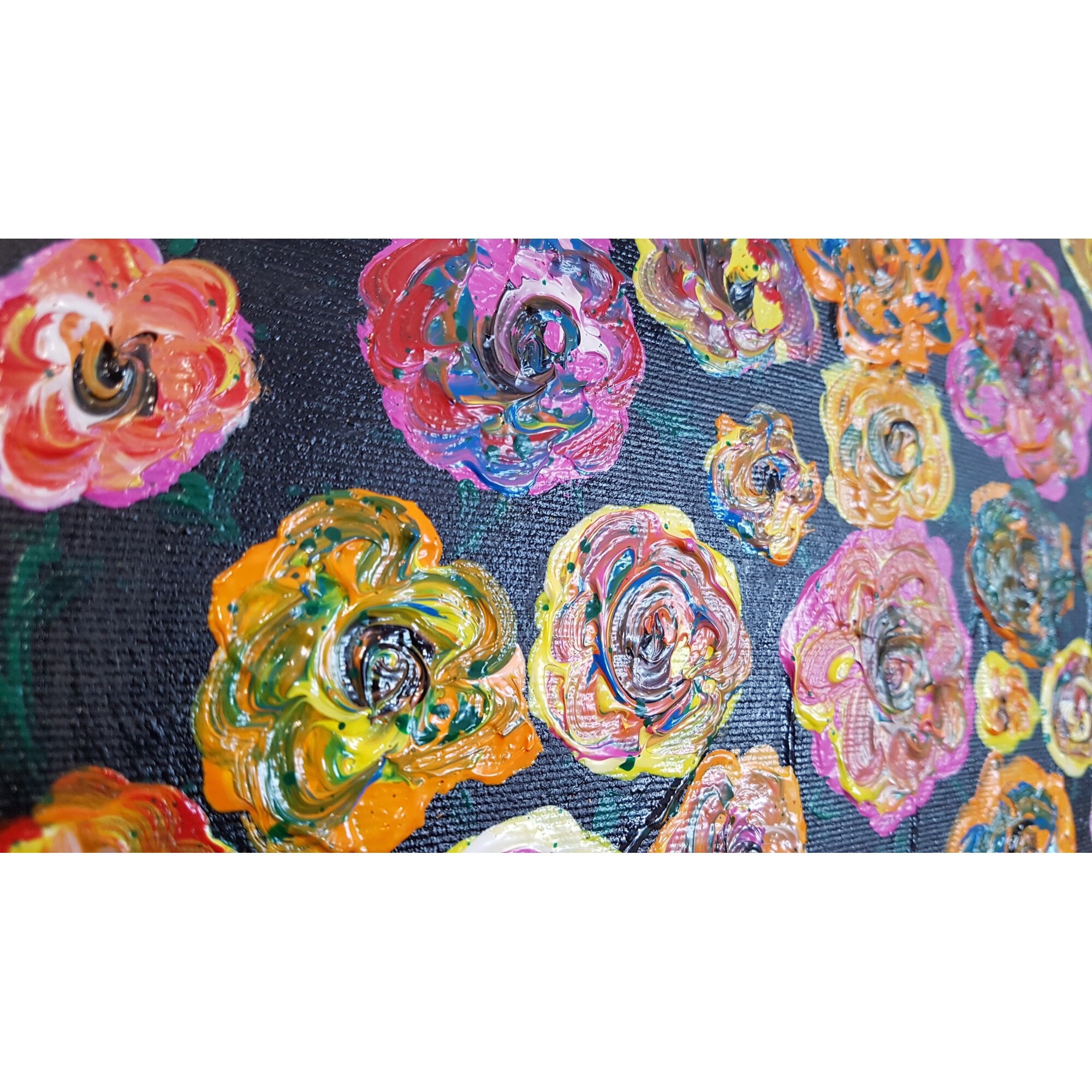 Tablou abstract pictat manual, Panza ECO pe sasiu, Acrylic, Flori, 24 x ...