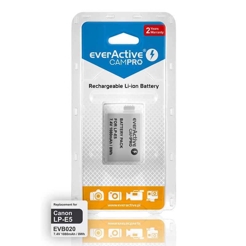 Батерия за камера EverActive CamPRO LP-E5, 7.4V, 1080mAh, Li-Ion, тип ...