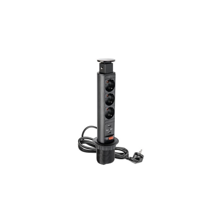 Priza incastrabila mobilier "TURN", 3 prize SCHUKO, 2XUSB 2.1A 5V, cu ...
