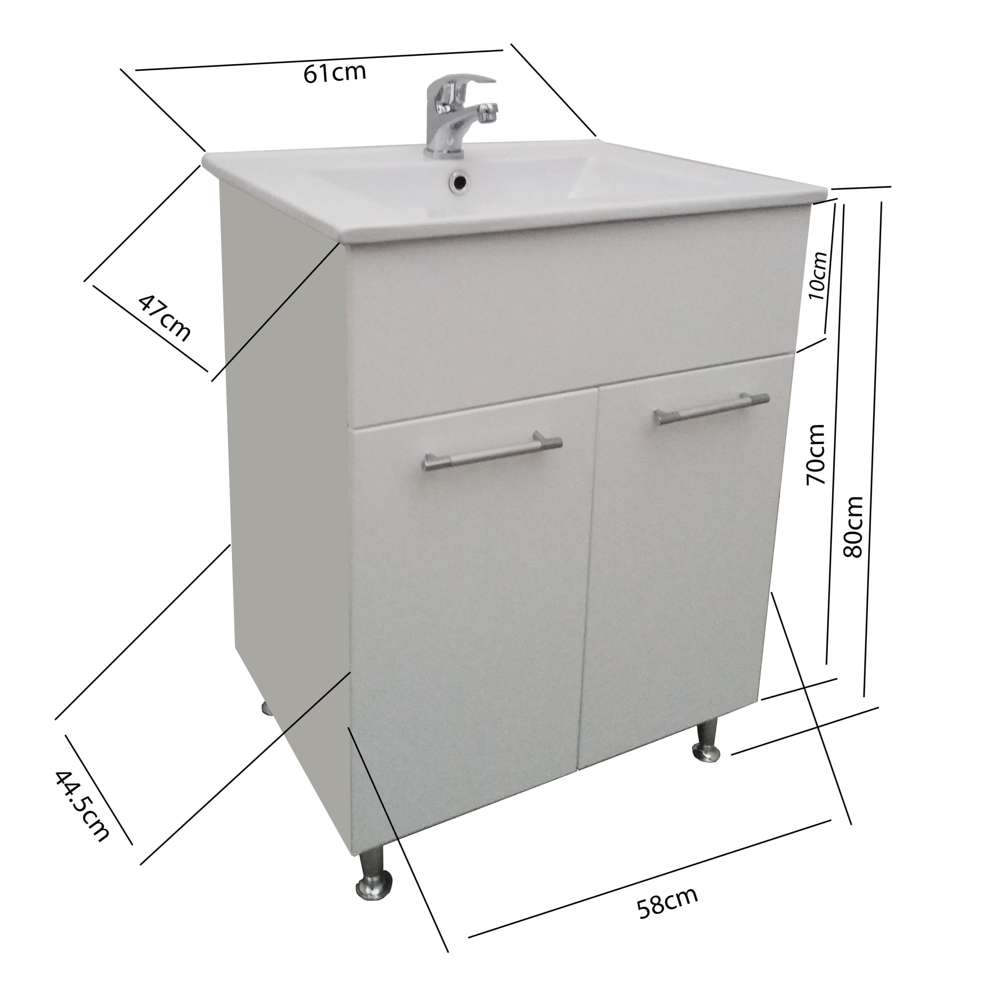 MOBILIER BAIE MDF vopsit alb lucios cu 2 usi + LAVOAR SLIM 60- cm+SIFON ...