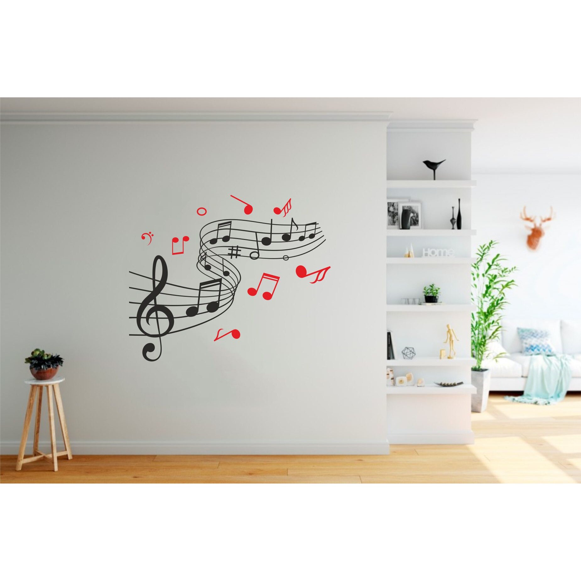 Sticker decorativ, Note pe Portativ, 94x78 cm, Negru-Rosu, Decostick ...