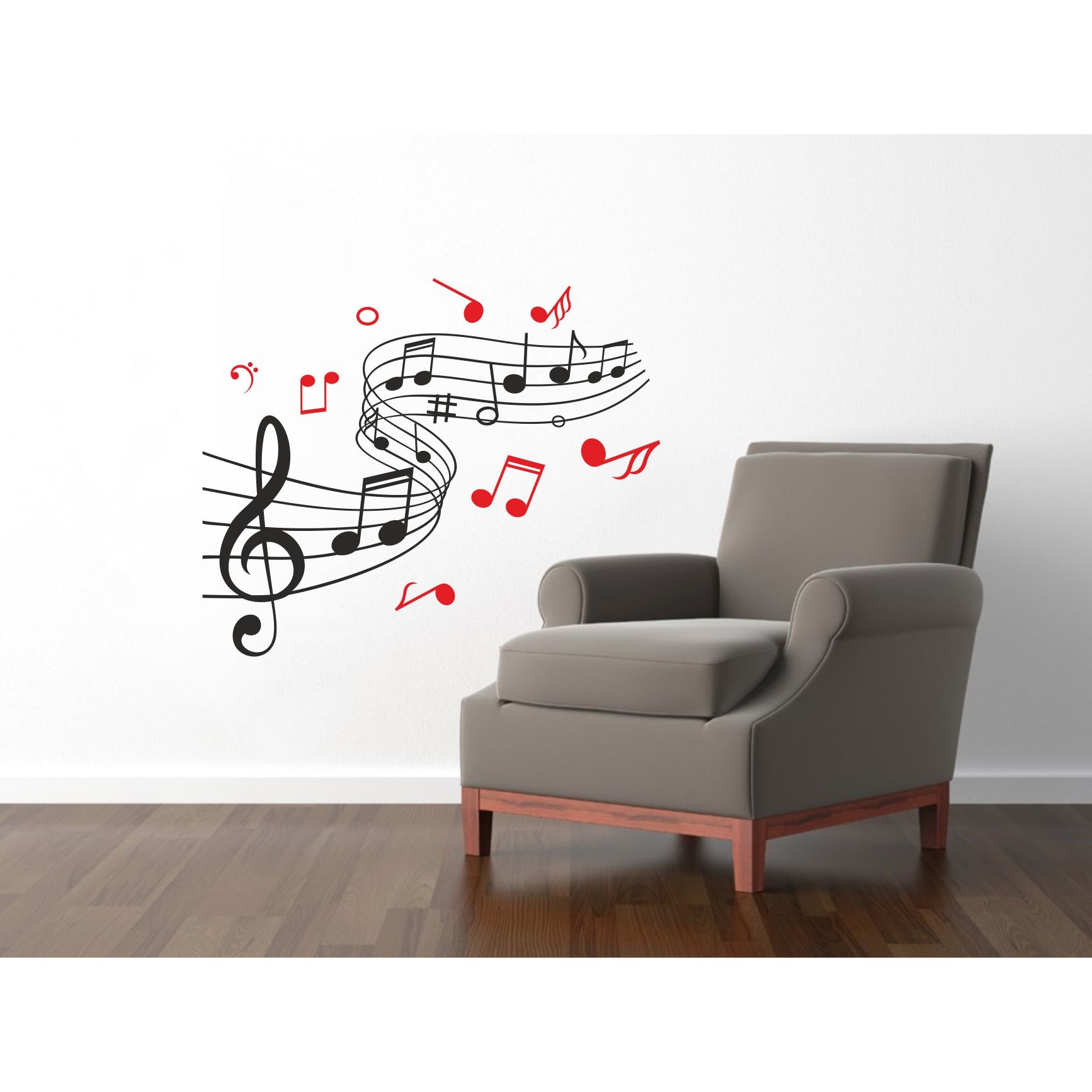 Sticker decorativ, Note pe Portativ, 94x78 cm, Negru-Rosu, Decostick ...