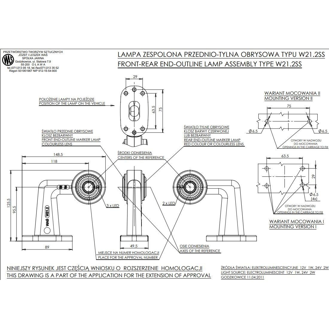Lampa gabarit cu brat cu cot 90° 125mm, LED, alb-rosie, dreapta, 12-24V ...