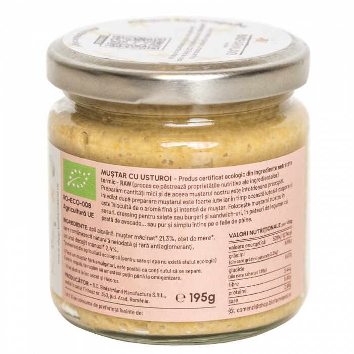 Mustar cu Usturoi 195g Bio/ECO, RAW, VEGAN Biofarmalnd - eMAG.ro