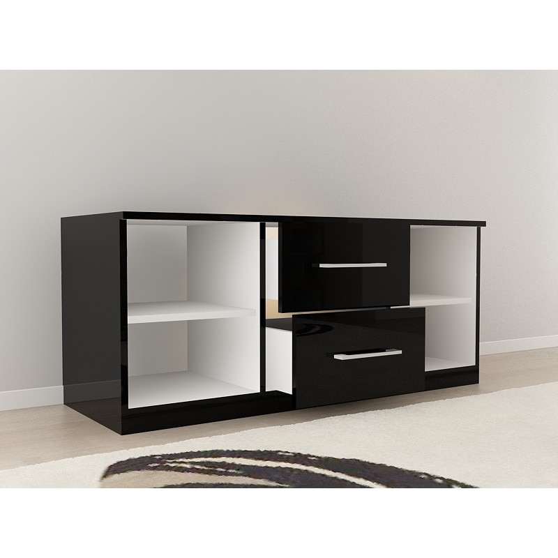 Comoda Tv COMO Negru, MDF Lucios, dimensiune 140 cm - eMAG.ro