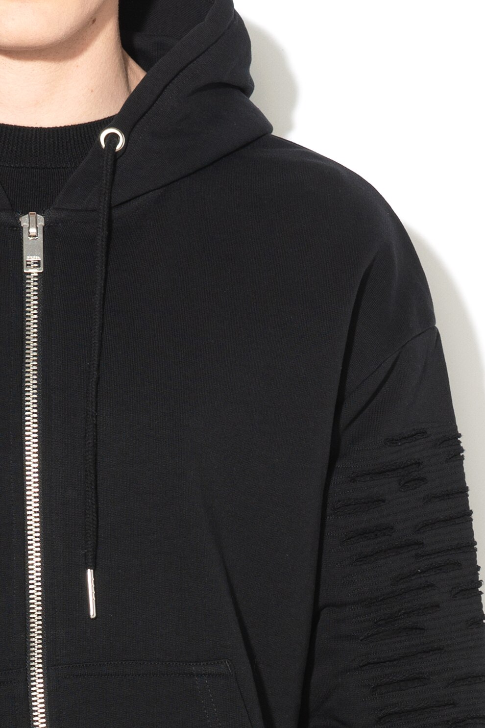 Diesel, Hanorac cu fermoar si buzunare laterale Stitch, Negru, M - eMAG.ro