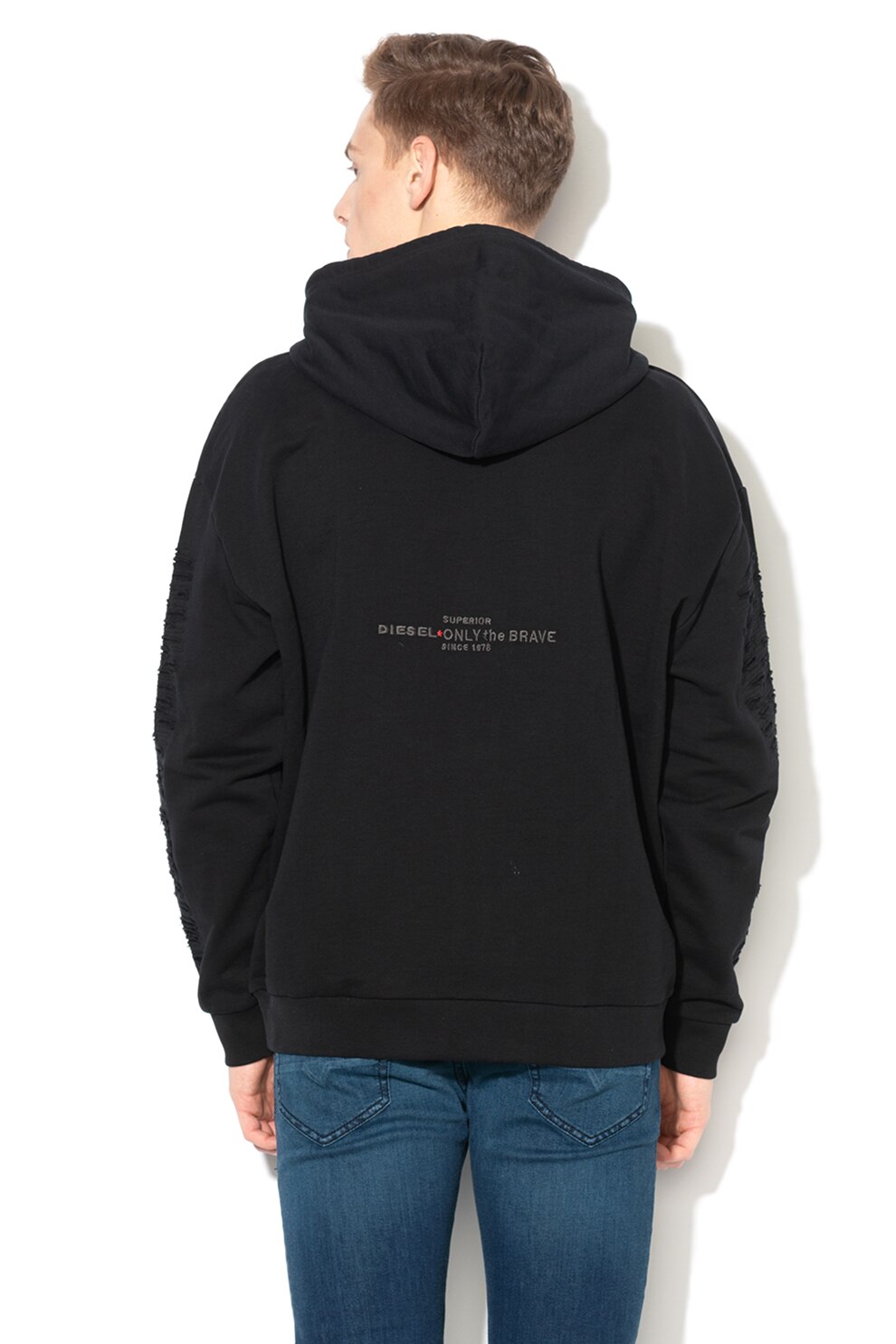 Diesel, Hanorac cu fermoar si buzunare laterale Stitch, Negru, M - eMAG.ro