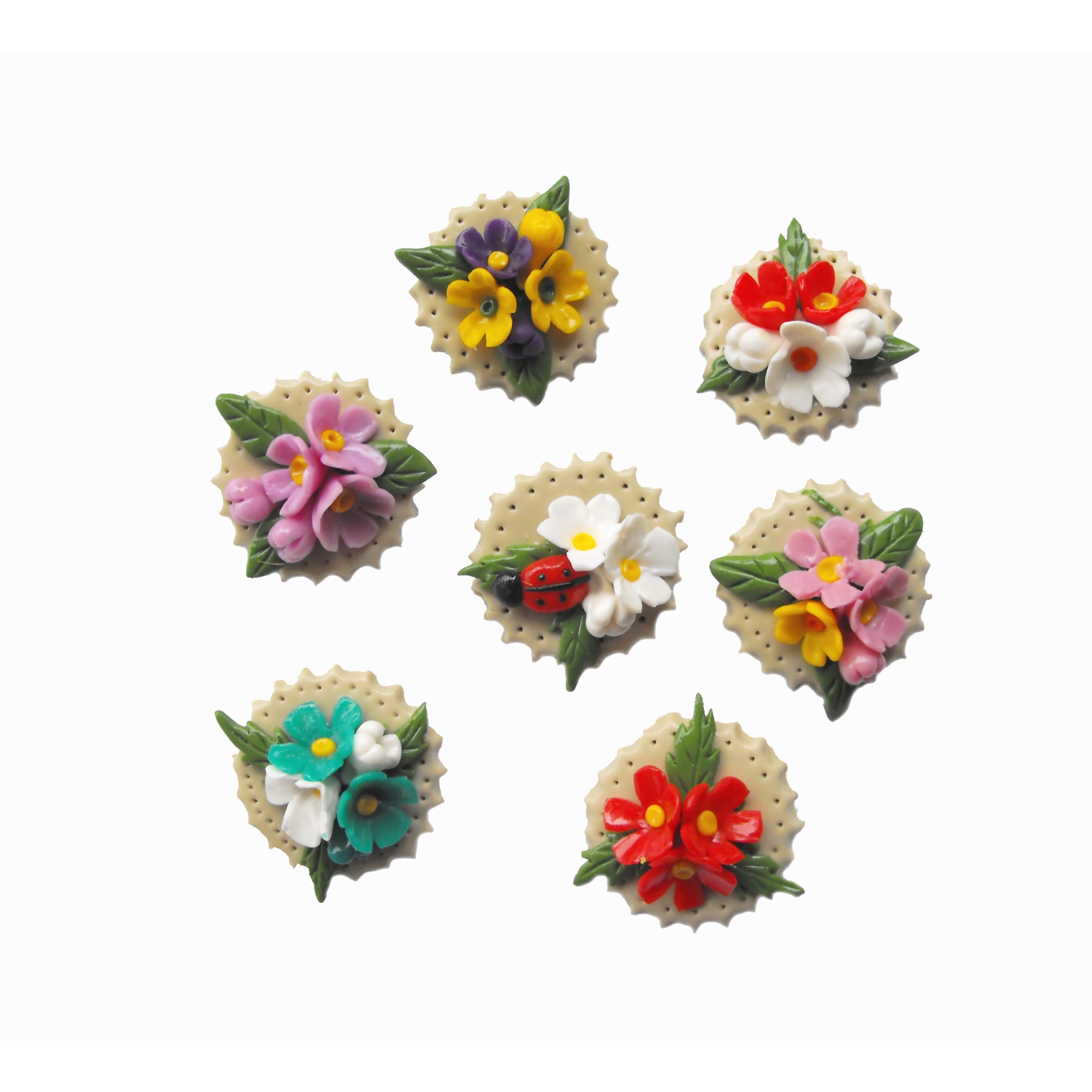 Set martisoare handmade flori, 7 buc/set, Multicolor - eMAG.ro