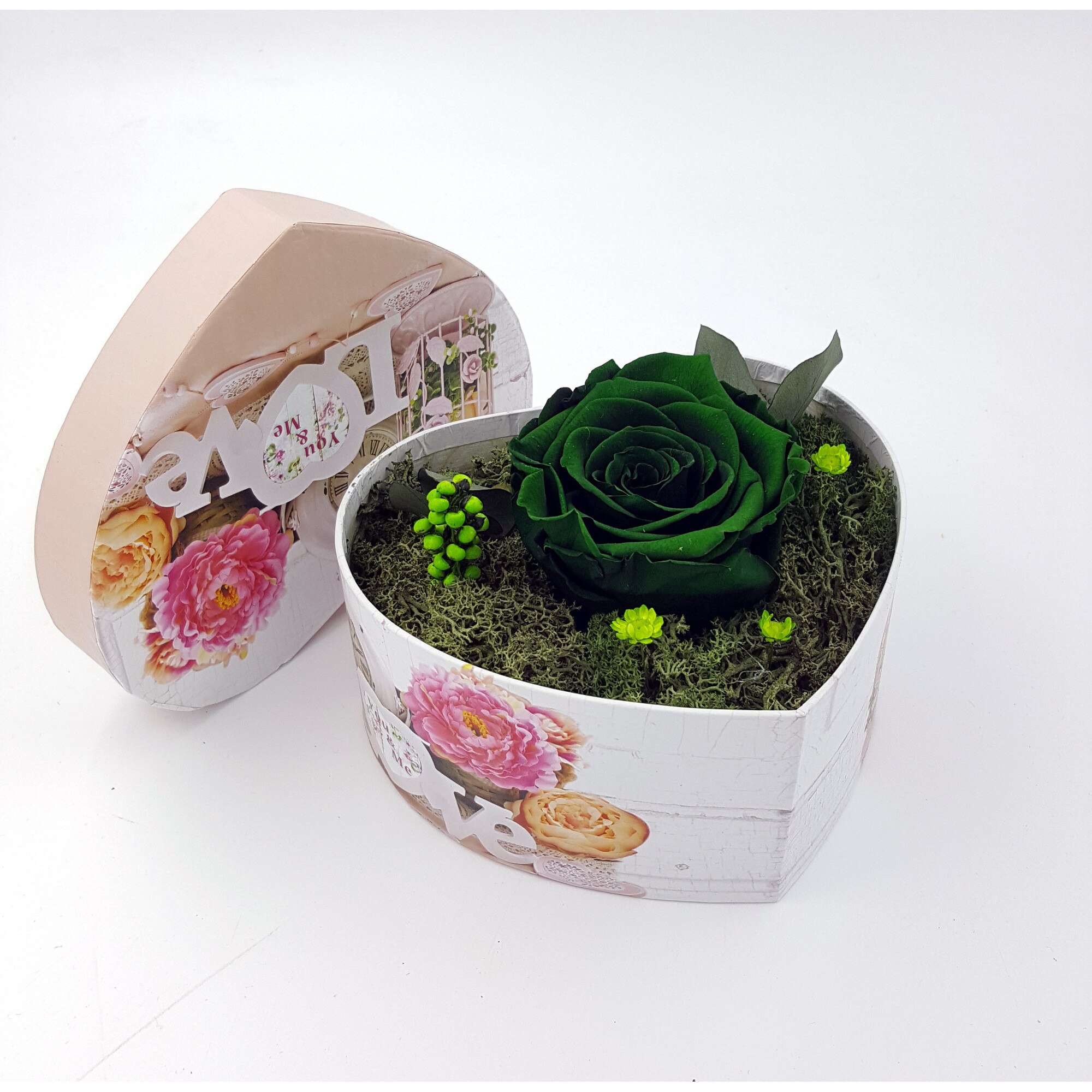 Trandafir Criogenat Wide Flowers, verde, pe pat de muschi stabilizat ...