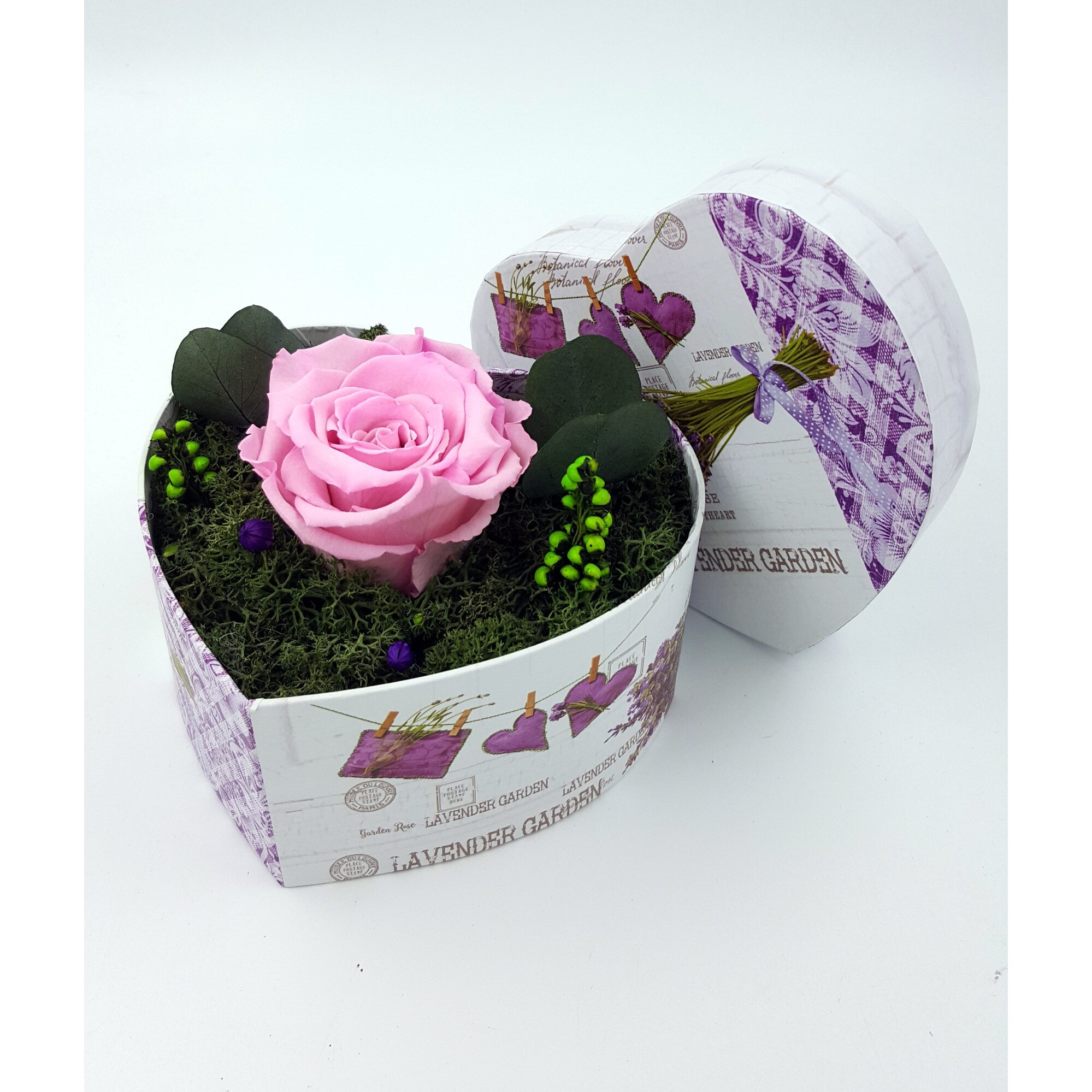 Trandafir Criogenat, roz, pe pat de muschi stabilizat, intr-o cutie in ...