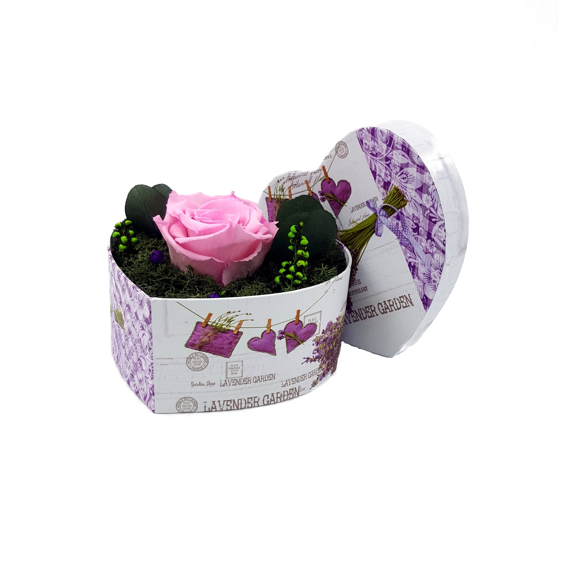 Trandafir Criogenat, roz, pe pat de muschi stabilizat, intr-o cutie in ...