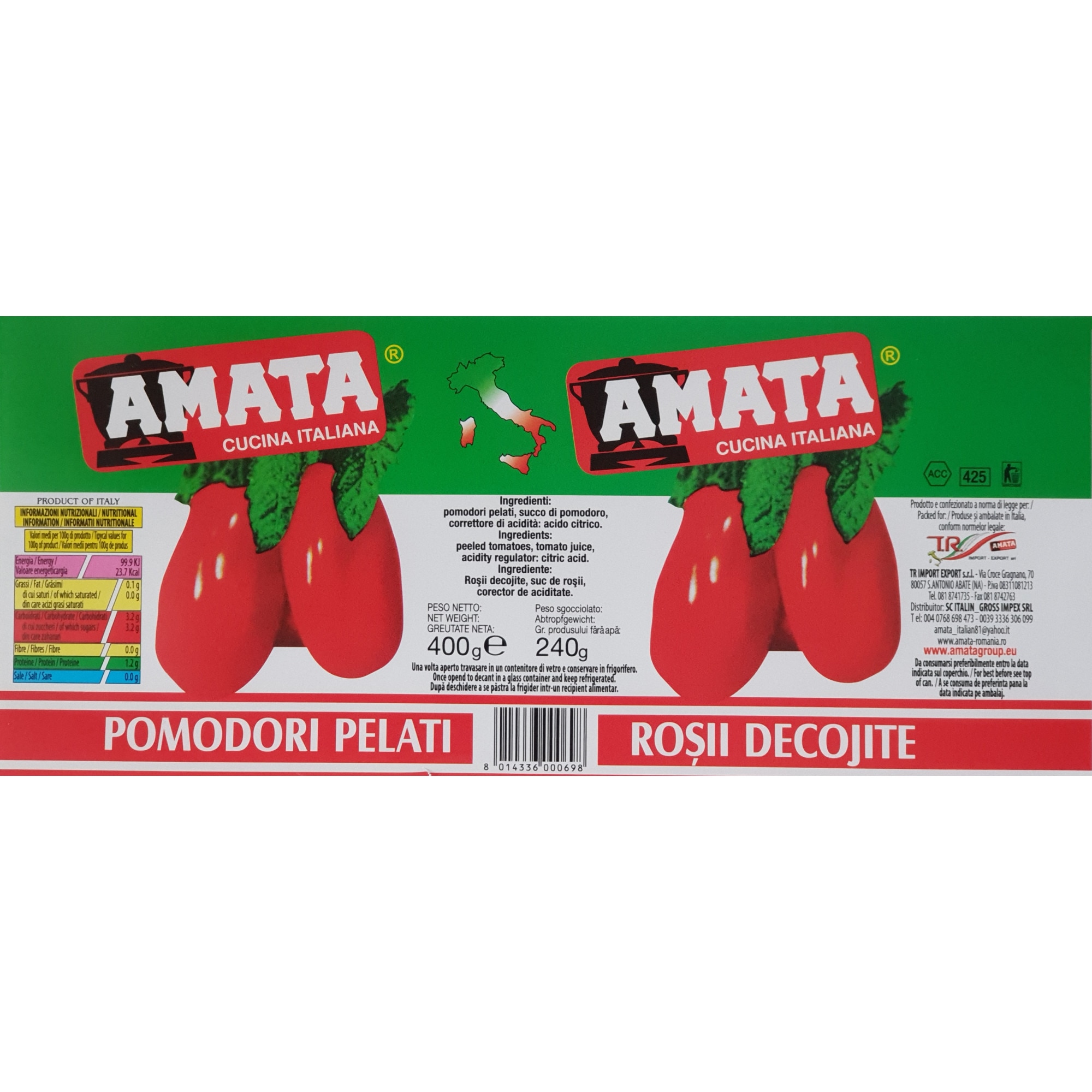 Rosii decojite intregi in suc de rosii - 400 gr - eMAG.ro