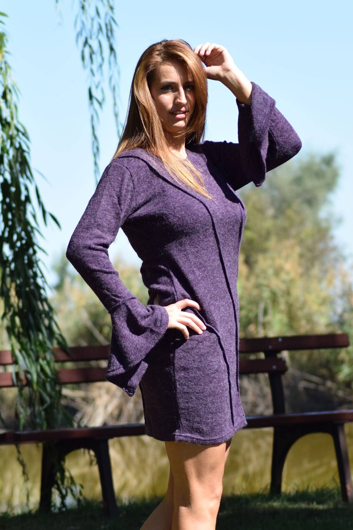 Rochie midi violet cu cusaturi aparente, violet, S/M - eMAG.ro