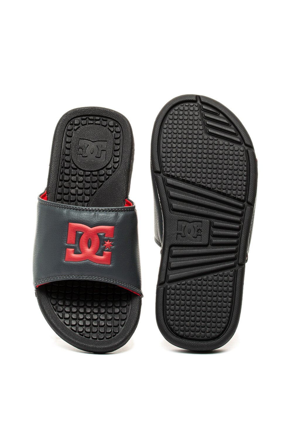 DC, Papuci cu logo Bolsa, Gri/Rosu, 10 - eMAG.ro