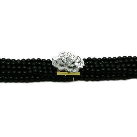 Curea din perle negre, catarama cu strasuri, lungime 69 cm - eMAG.ro