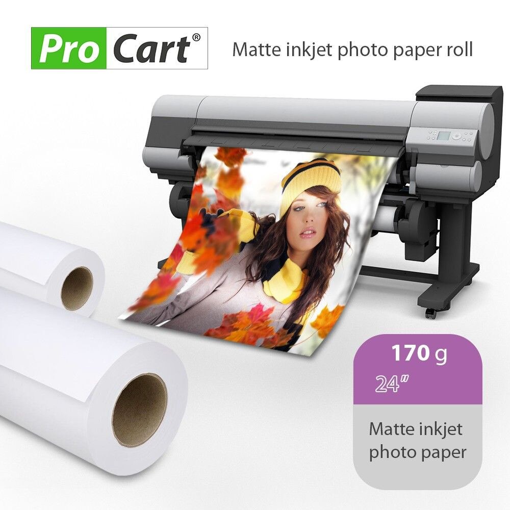 Rola hartie foto mata, 170g/mp, pentru plotter 24 inch, lungime 30 m ...