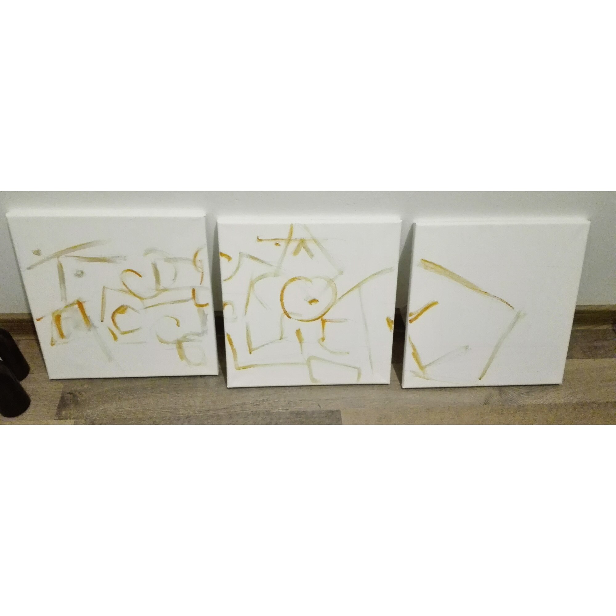 Set 3 tablouri abstracte "Compozitie", 90 x 30cm, pictat manual de ...