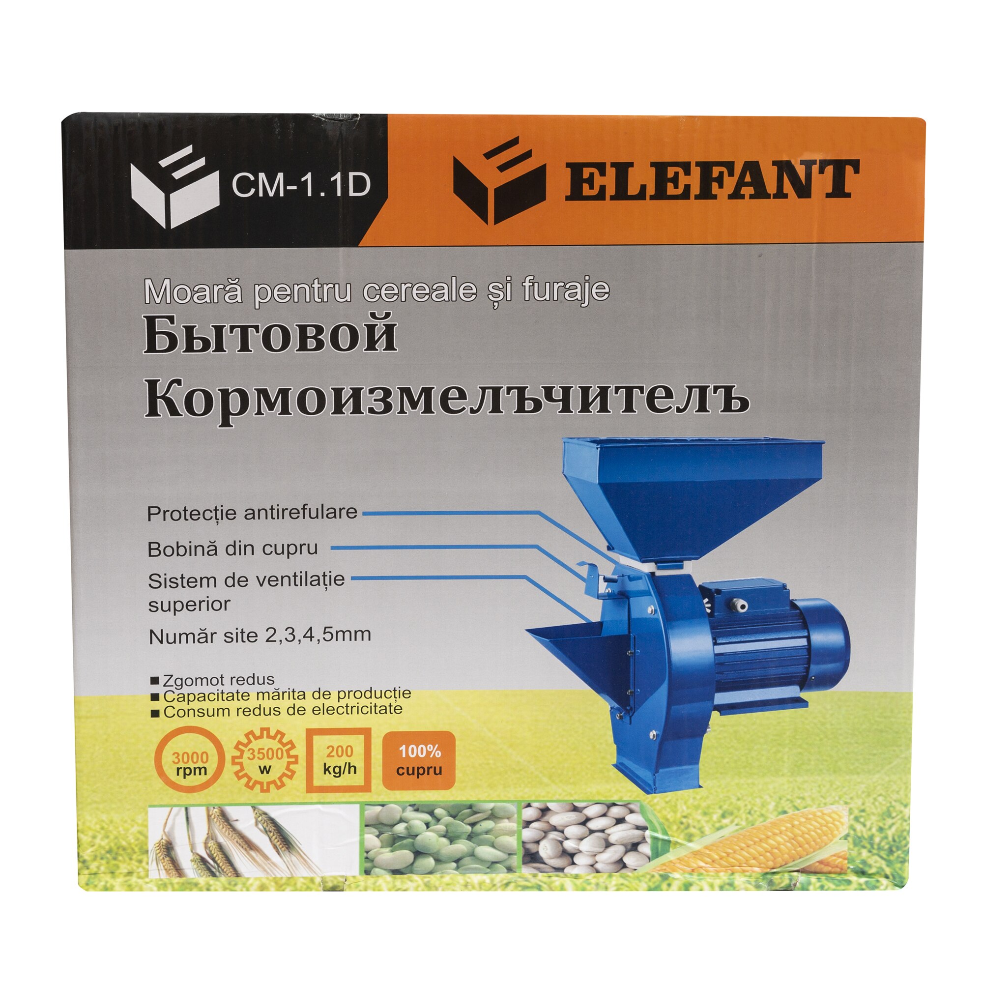 Moara cereale + Fructe ELEFANT ( 2 in 1 ), 3.5KW, 200kg/ora + 4 site ...